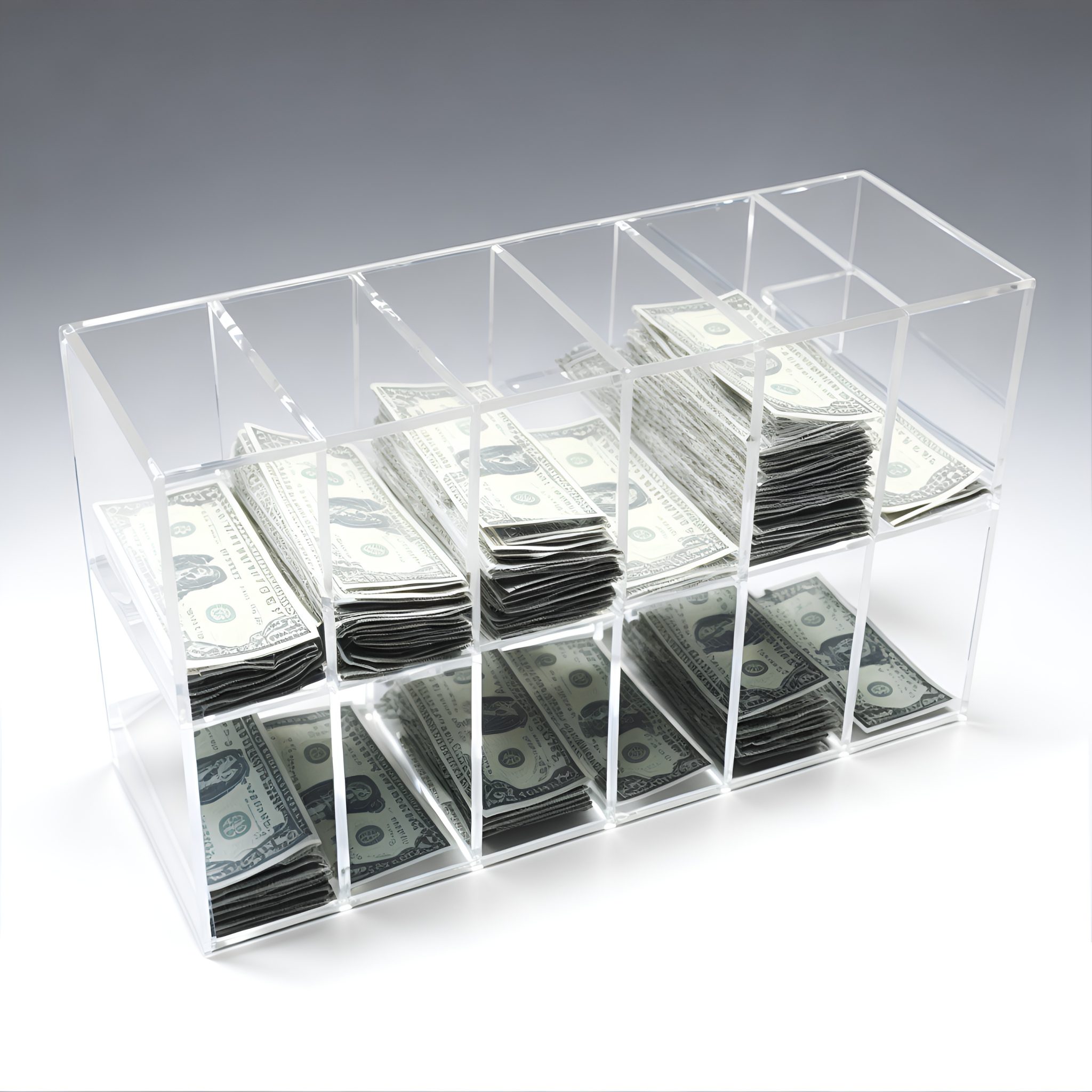 Acrylic Currency Sorter / Bill Organizer (Double-Stacked, Open One End ...